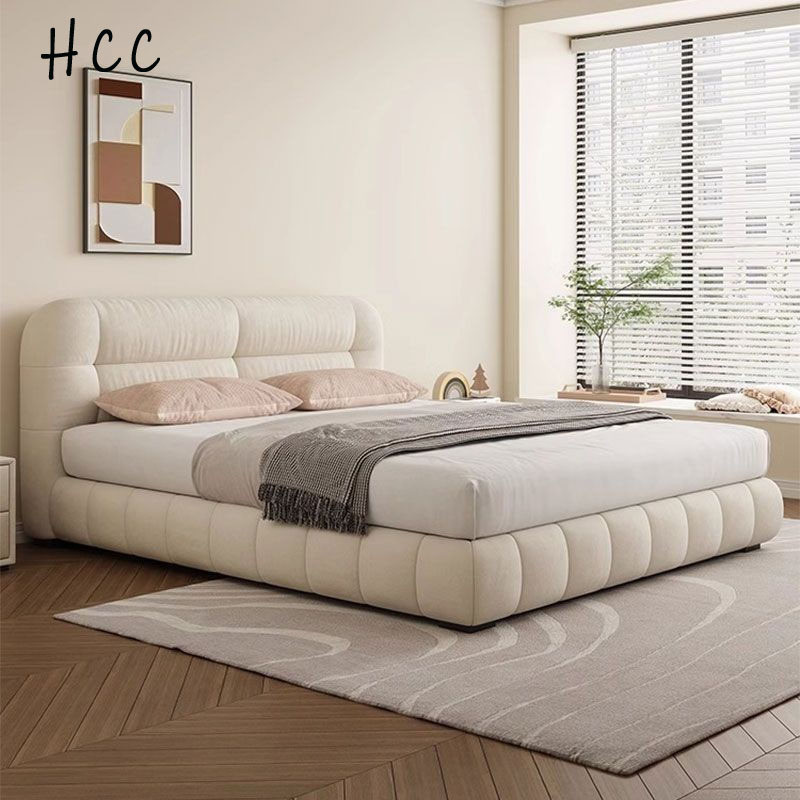 Bed Cream Style Puff Fabric Bed Master Bedroom Small Apartment Double ...