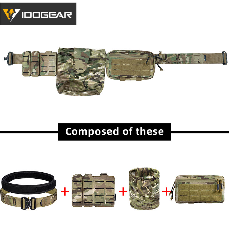 IDOGEAR Tactical Belt 2" Wide with 3 Pouches 9MM 556 Triple Mag Pouch ...