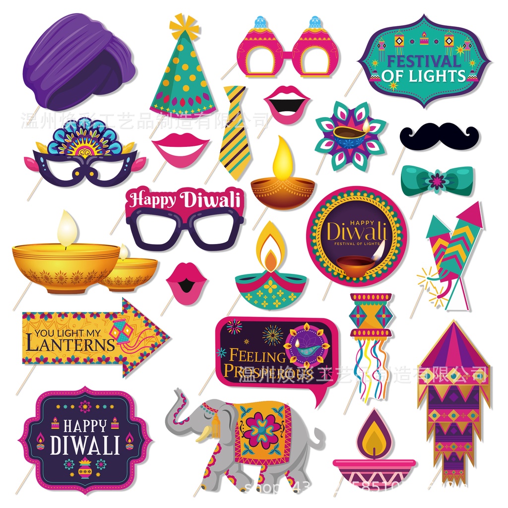Happy Deepavali Decorations - Happy Diwali Photo Booth Props 25 Piece ...