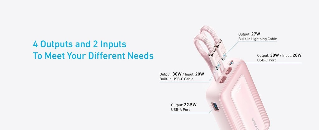 Anker Zolo Power Bank 10000mAh 30W Fast Charging Built-in USB C and L ...