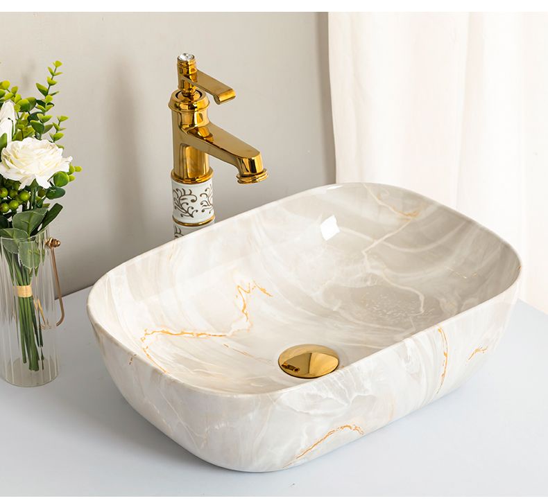 Ceramic wash basin countertop basin household square European-style art ...