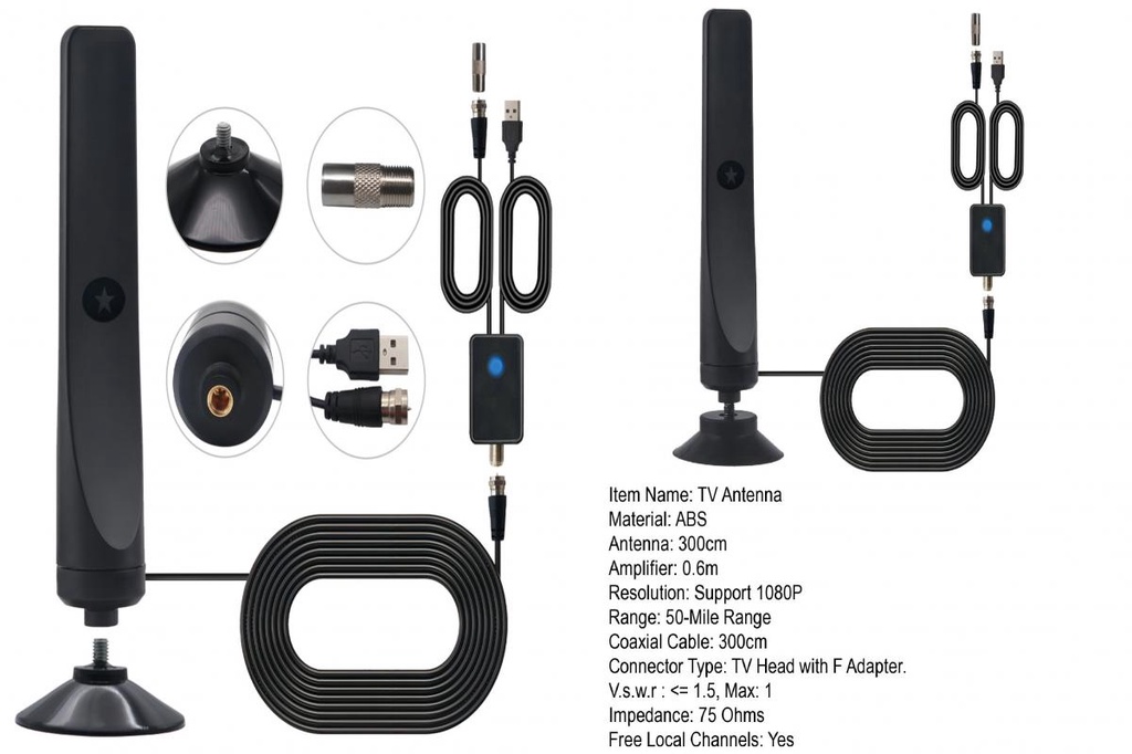 Plug and Play Tv Antenna Wide Compatibility Tv Antenna 4k 1080p Digital ...