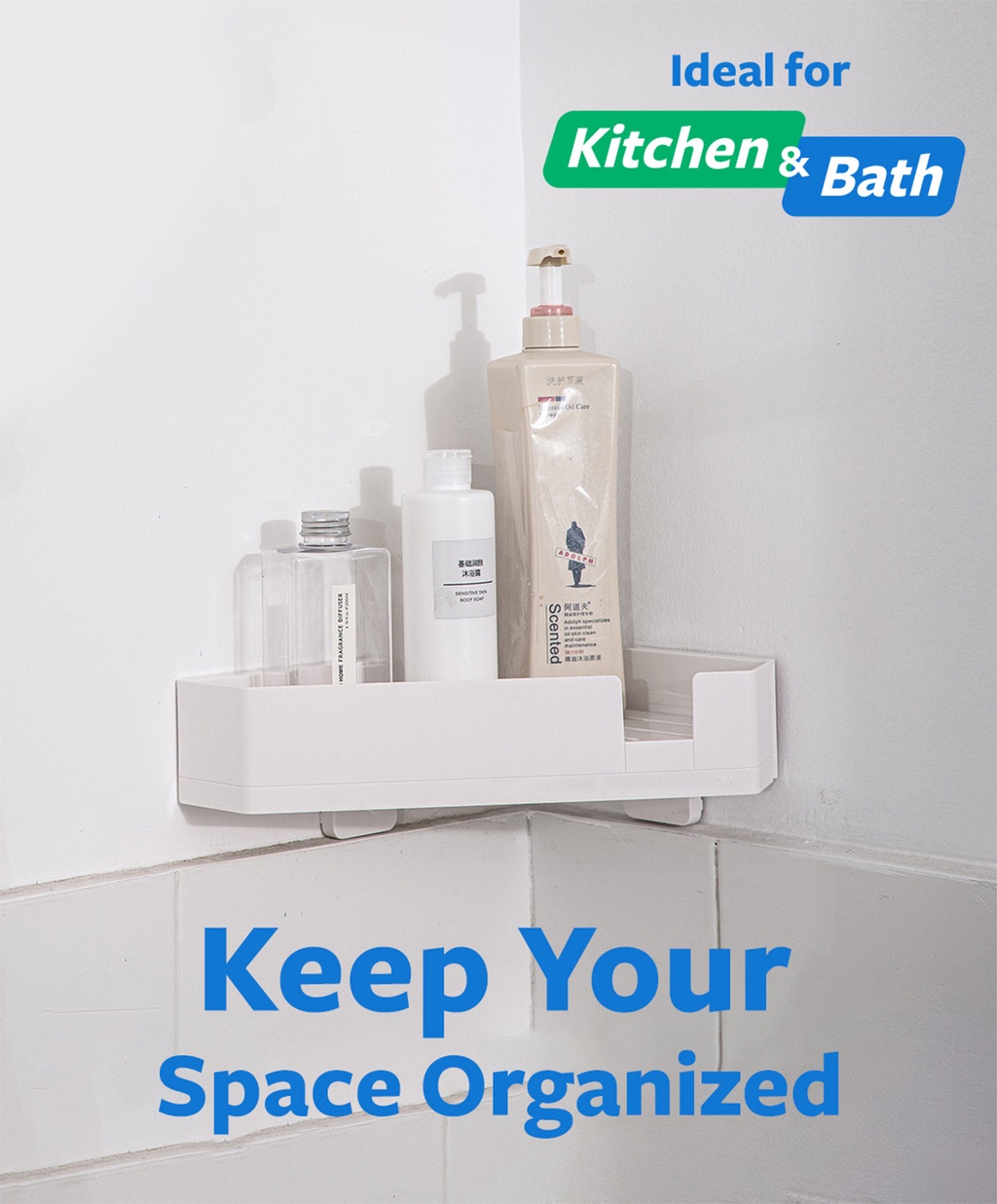 3M™ Command™ Bathroom Corner Shelf, 17715, Water Resistant, No Surface ...