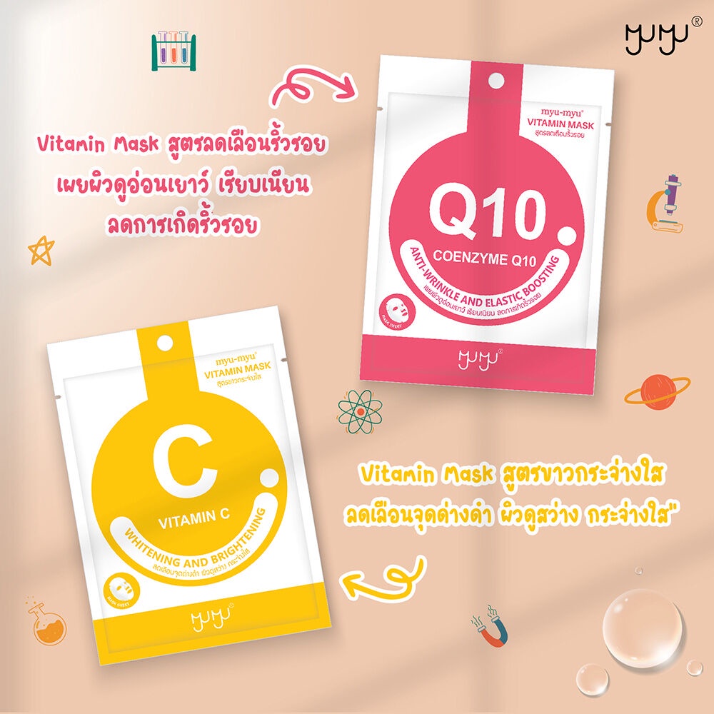 MYU-MYU Hyaluron Vitamin Mask 22g. Moisturizing Formula Face Sheet ...