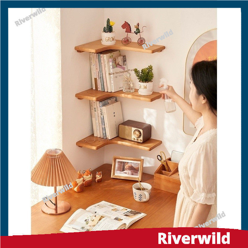 Shelf Solid Wood Corner Partition Book Shelf No Drilling Storage Rack ...