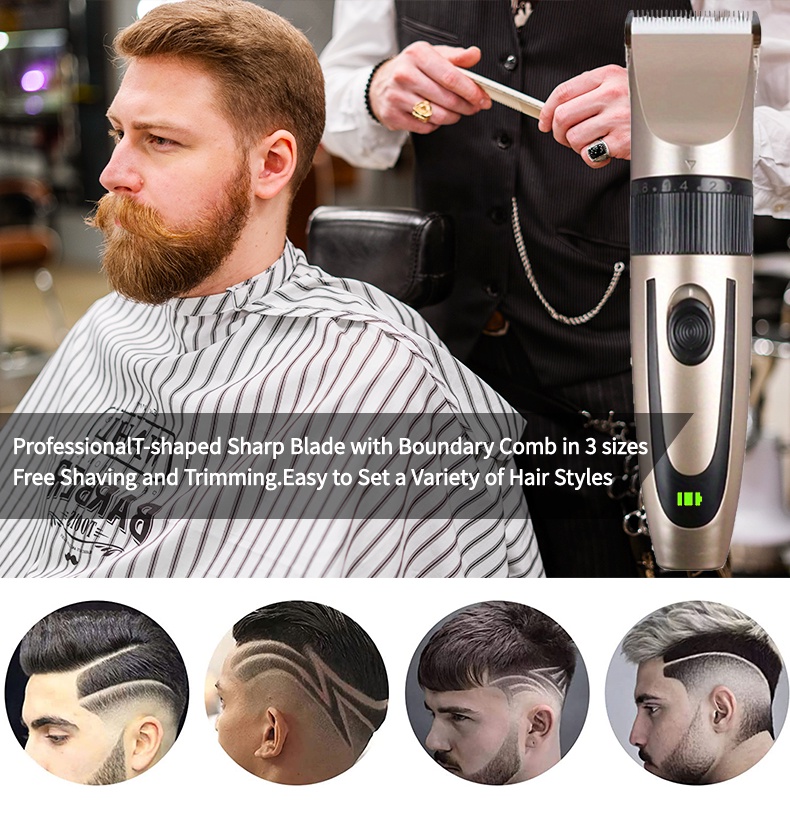 Men's Professional Rechargeable Hair Clipper Set with Guide Combs ...