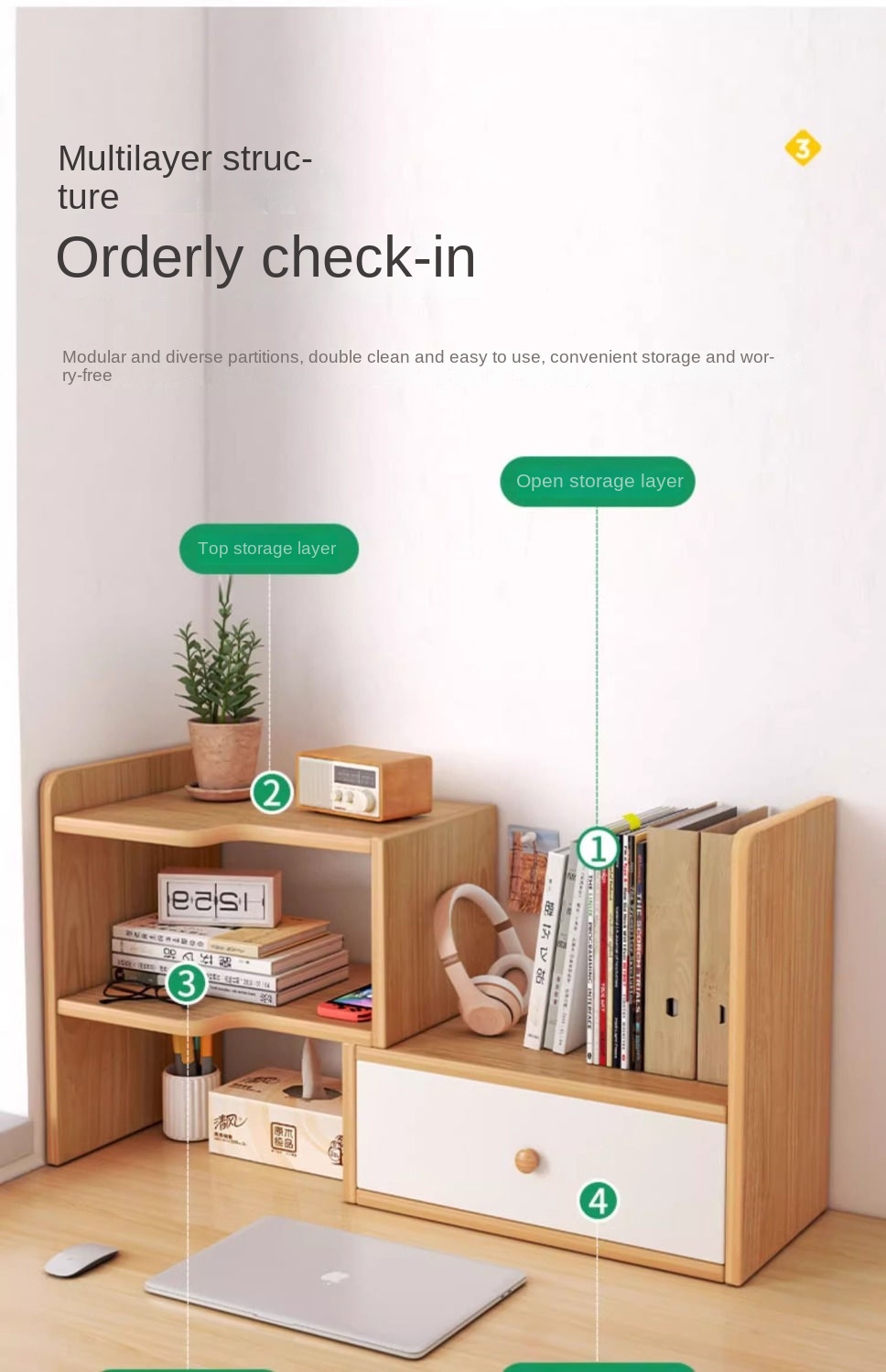 Desktop Bookshelf Desk Storage Rack Office Desk Multi-Layer Locker ...