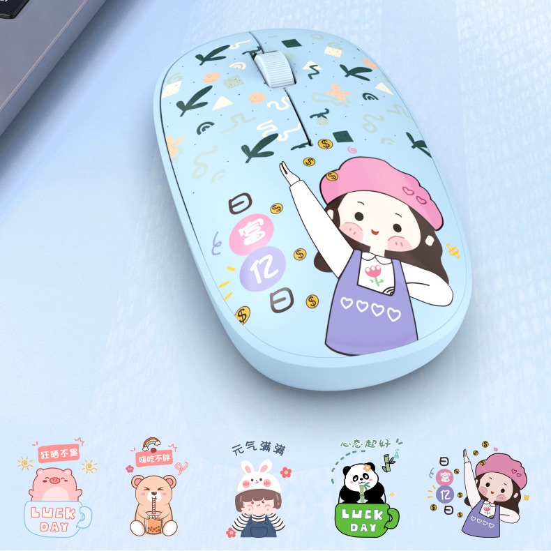 Bluetooth 2.4G Wireless Mouse Battery Cartoon Cute Silent Button Office ...