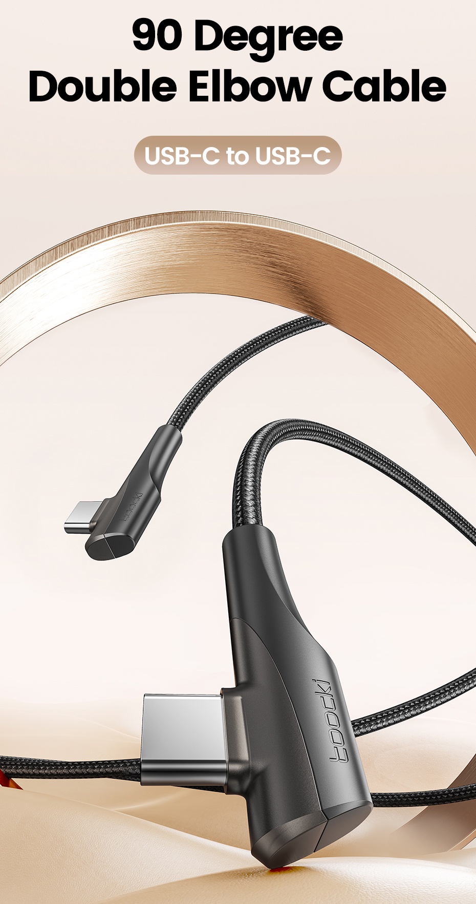 Toocki 100W Type C To Type C Dual Elbow Fast Charging Cable 90-Degrees ...