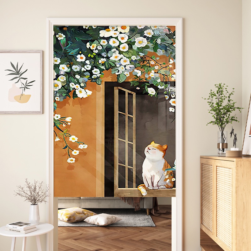 Japanese cat partition curtain, door curtain, non punching, household ...