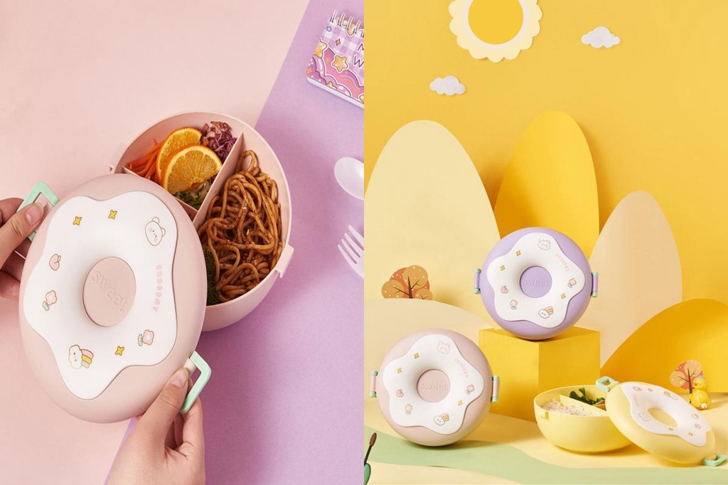 Popubear Cute Cartoon Donut Lunch Box Microwaveable Donut-shaped ...