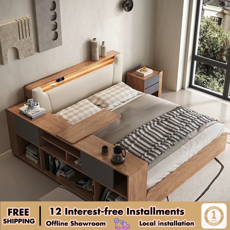 【Pre-order】Bed modern simple high box bedroom single small tatami bed ...