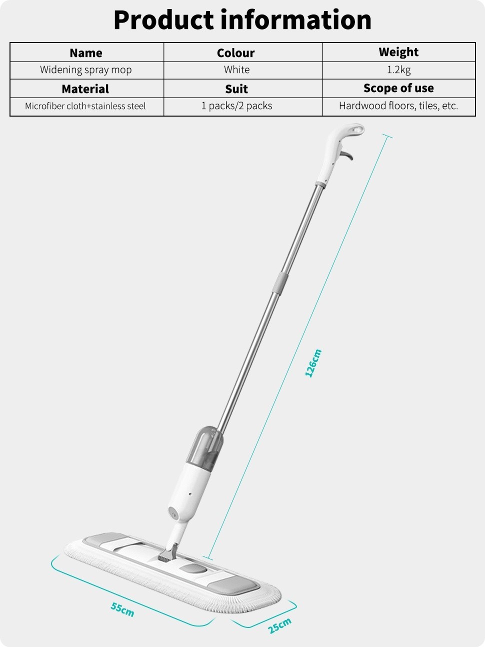 55CM Spray Dust Mop for Floor Cleaning Microfiber Professional Dry ...