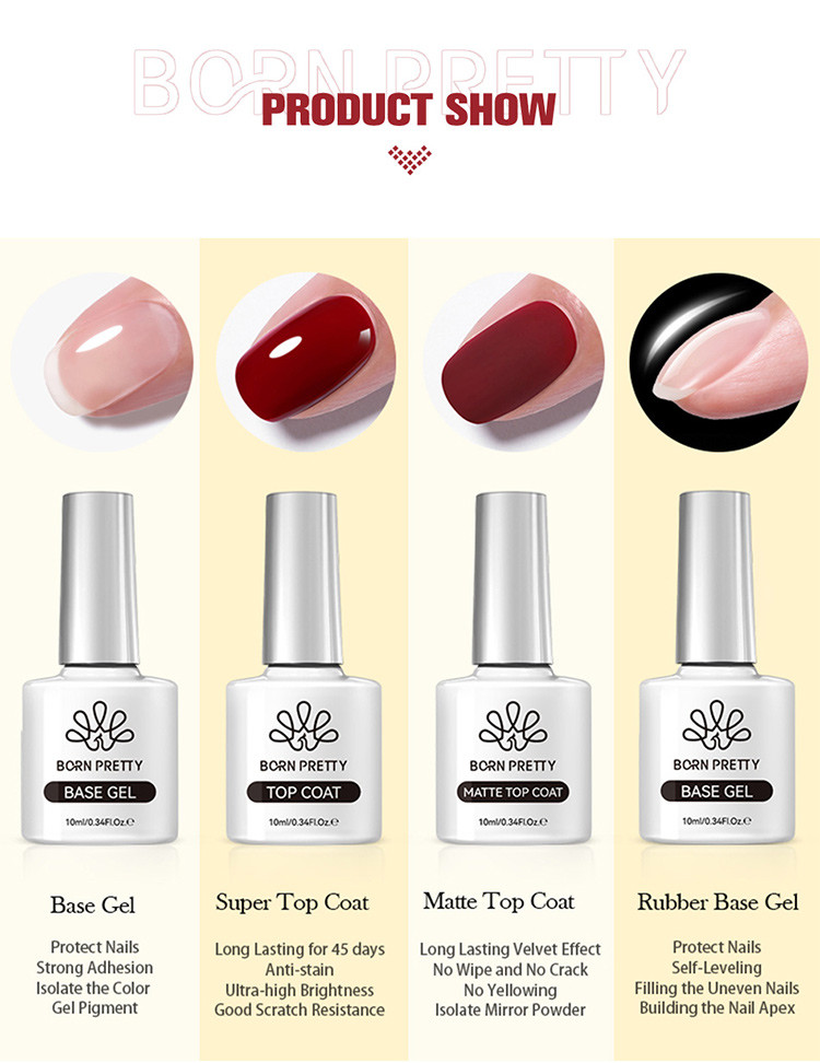BORN PRETTY Super Top Coat Function Nail Gel Polish Base Gel Soak Off Nail Art Varnish 10ml ...