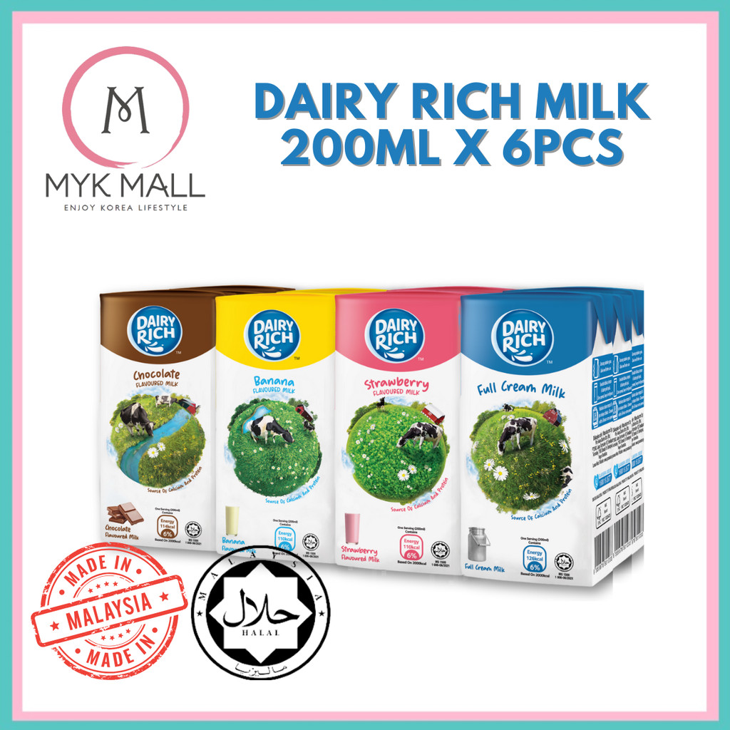 DAIRY RICH Milk Full Cream/Chocolate/Banana/Strawberry 200ml 6packets ...
