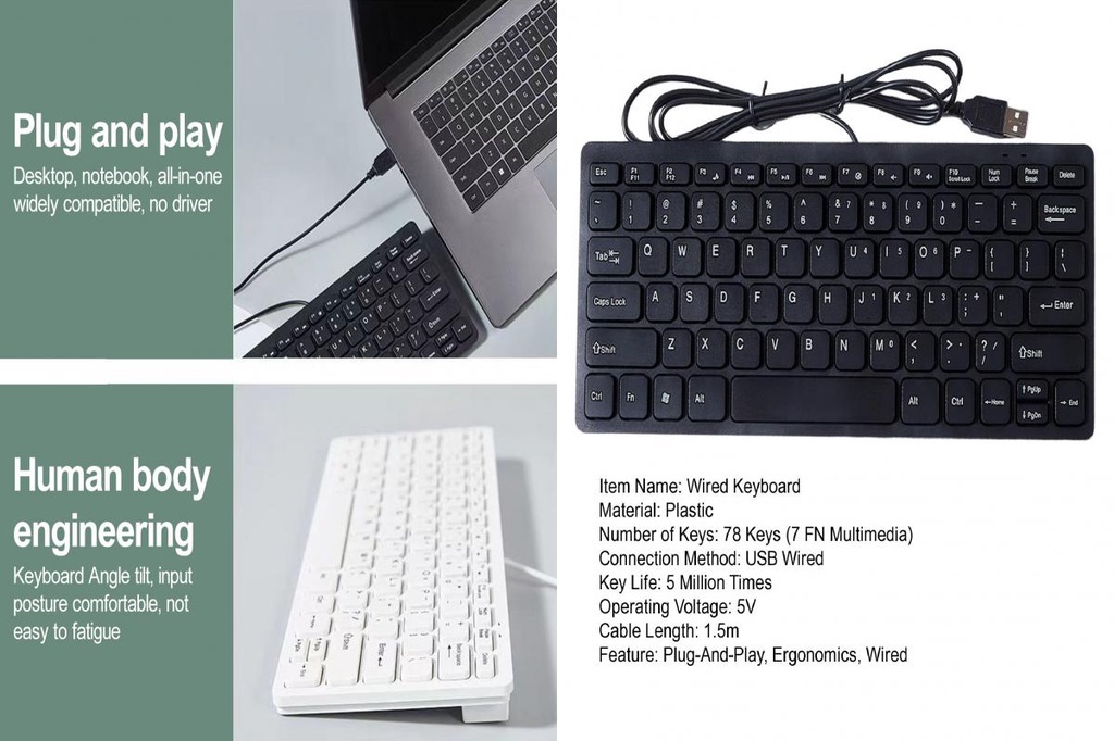 PP Exquisite Layout Keyboard Low-profile Multimedia Compact Stylish 78 ...