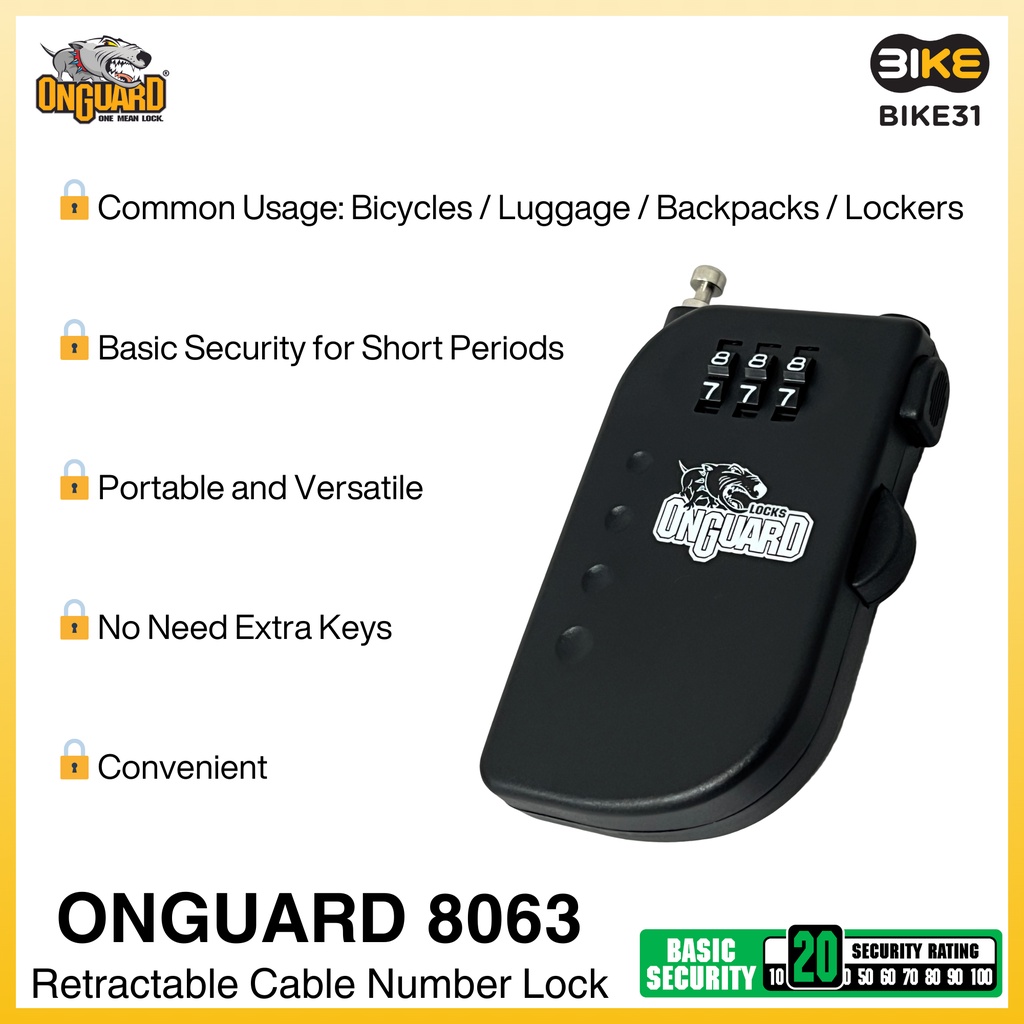ONGUARD 8063 Bicycle Bike Cycling Retractable Cable Number Lock (90cm x ...