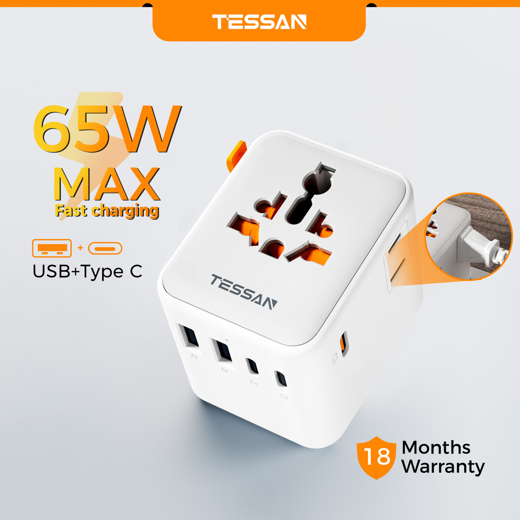 TESSAN Universal Travel Adapter Extra 2 Prong AC Outlet Smaller ...