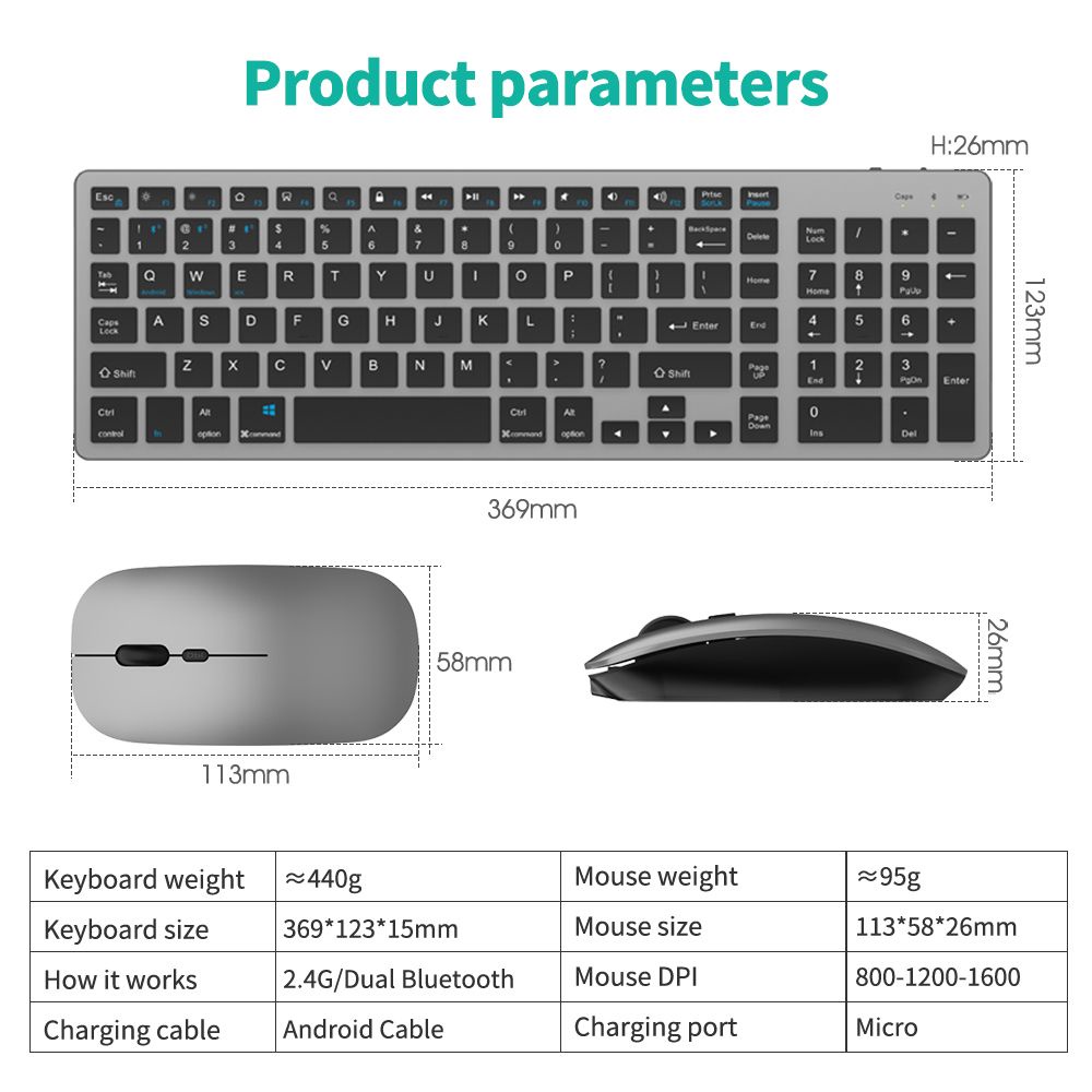 GOOJODOQ Bluetooth Wireless Keyboard Bluetooth 3 102 Keys Wireless ...
