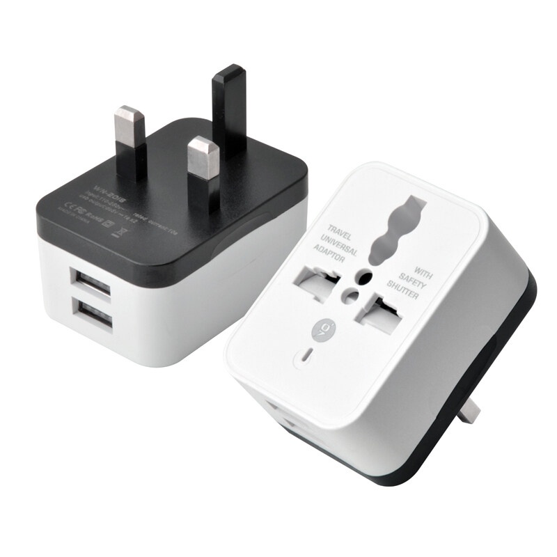 UK Plug Adapter with Dual USB 5V 2A Multifunction 10A Universal To EU ...