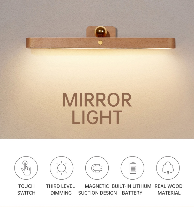 Nordic wood wall light, USB rechargeable bedside wall sconces, magnet ...