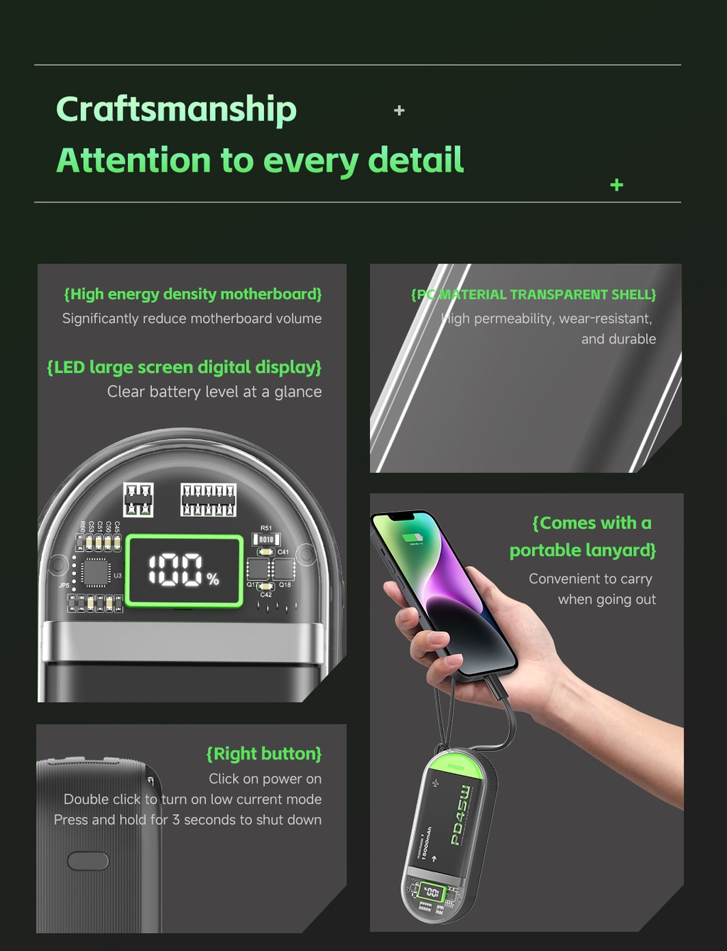IDMIX PD45W 15,000mAh Power Bank with Built in Type-C Cable Portable ...