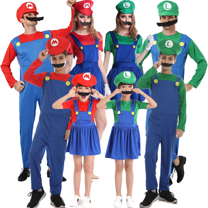 Adult Kids Super Mario Luigi Bros Halloween Costumes Cosplay Show ...