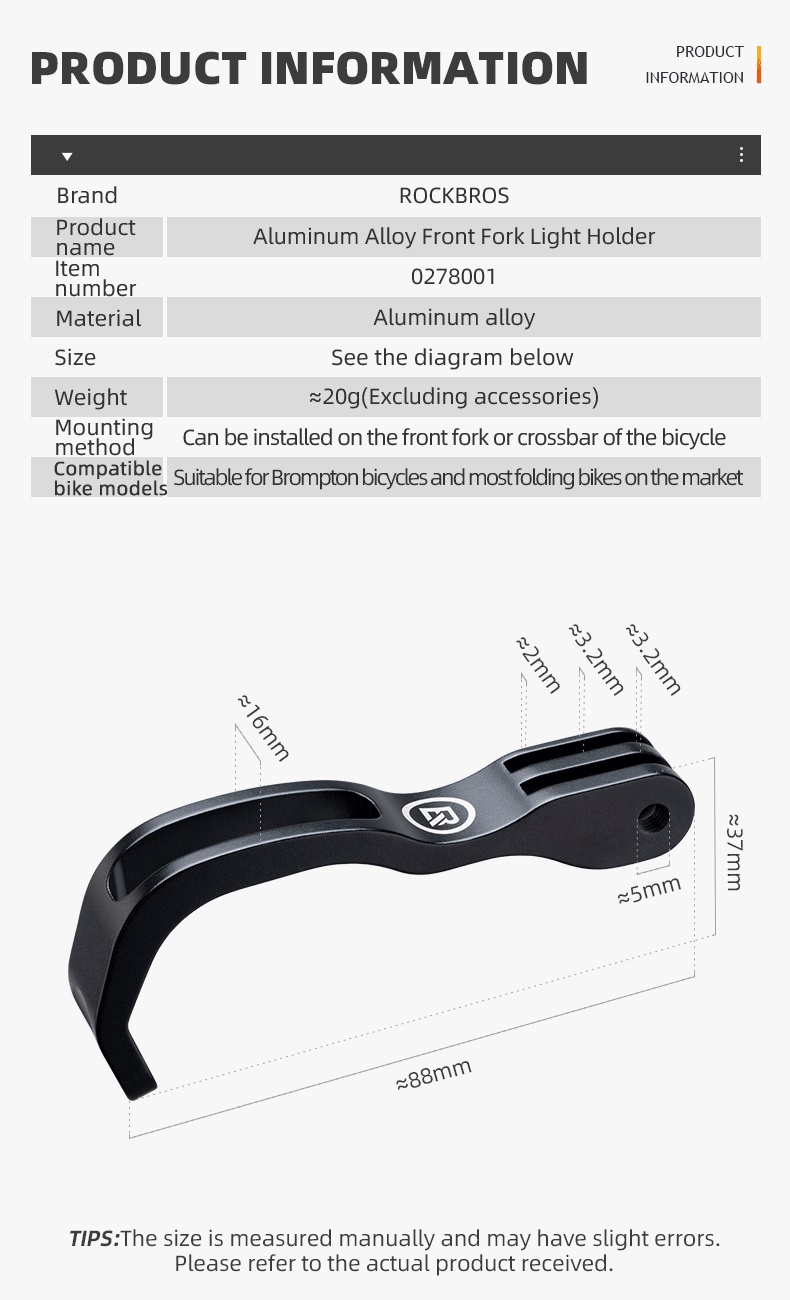 【3-day Delivery】ROCKBROS Bike Front Fork Light Stand For GoPro Camera ...