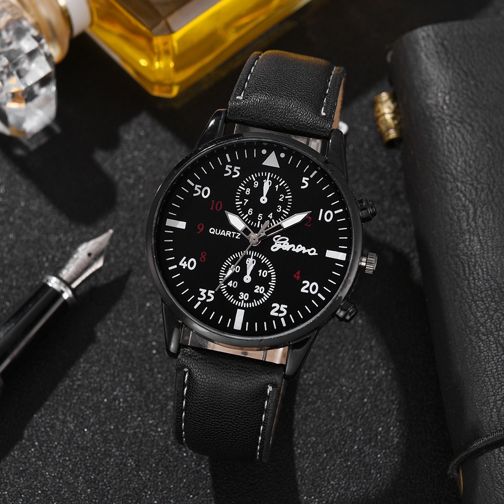 2PCS Men Watch Wallet Set Business Multi Color Round Dial PU Leather ...