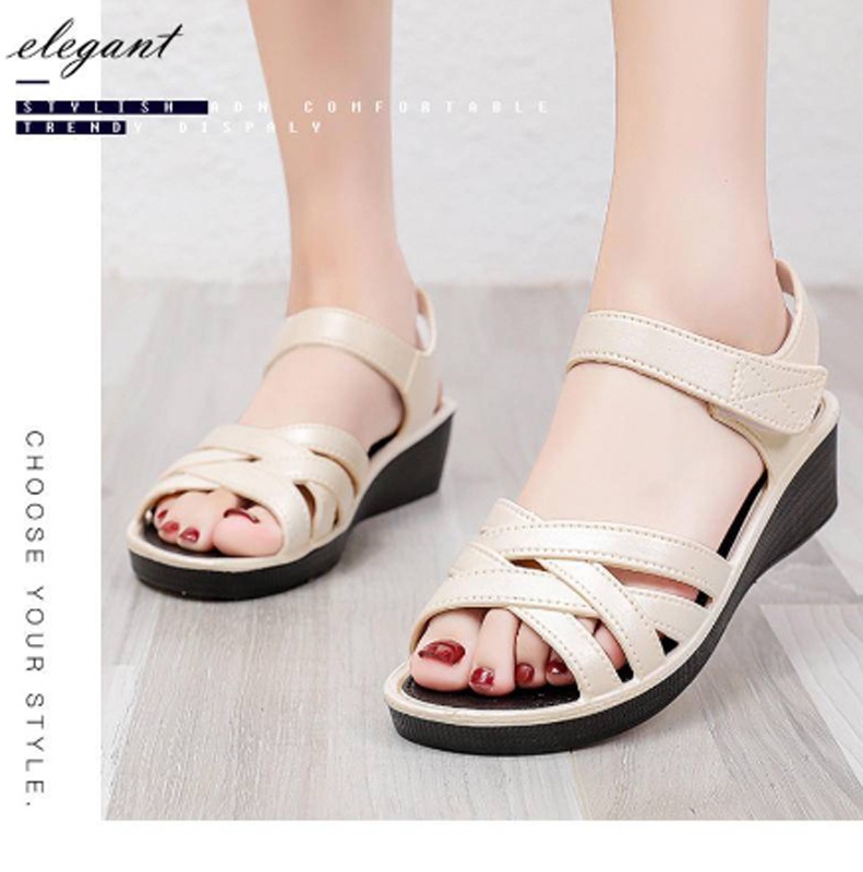 BagMarket 980 - Sandals Women Middle Heel Soft Sole Middle Age Leather ...
