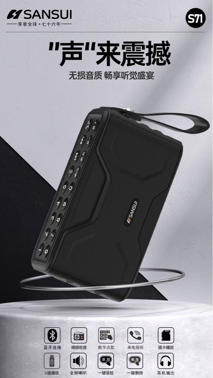 SANSUI S71 Bluetooth Speakers FM Radio HI-FI Subwoofer Supports ...