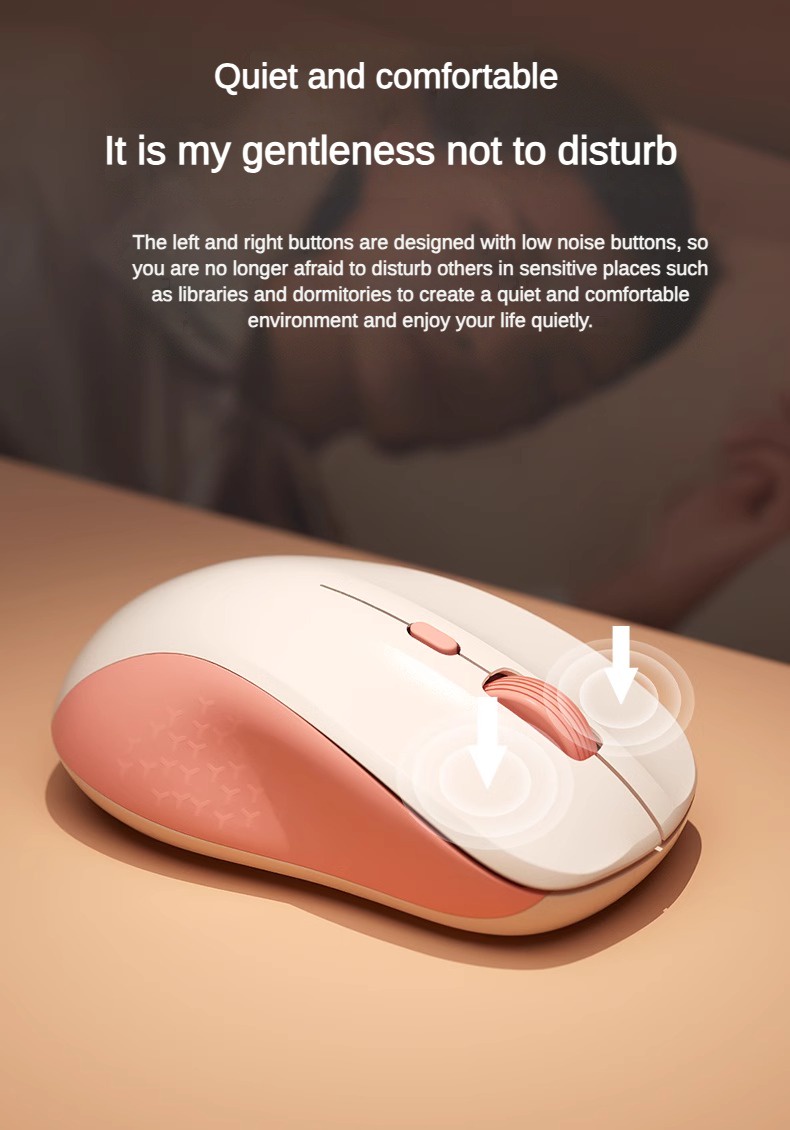 BOW Wireless Bluetooth Milk Tea Pink Mouse Dual-Mode Silent ...
