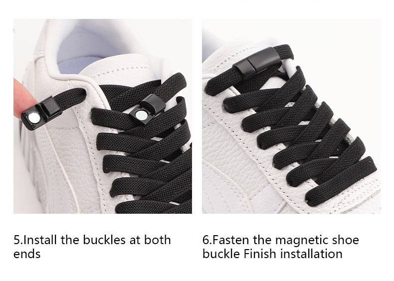 NEW No Tie Shoelaces Magnetic Shoe Laces Clip Flat Elastic Stretch ...
