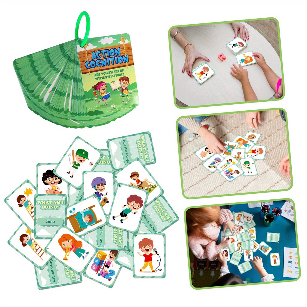 50 Cards Kids Learning Action English Words Educational Flashcards ...