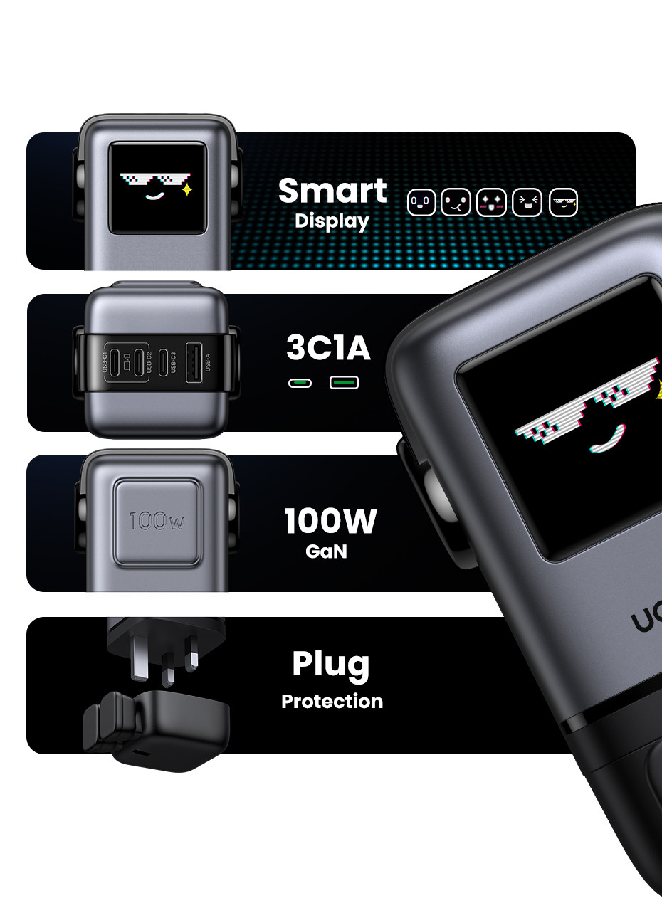UGREEN Uno Charger 100W RobotGaN Charger 3 USB C 1 USB A Wall Charger ...