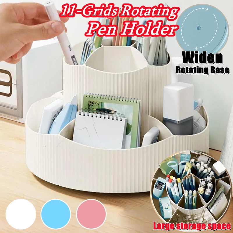 11 Grids Pen Holder Large Capacity Multifunction 360° Rotating Pencil ...
