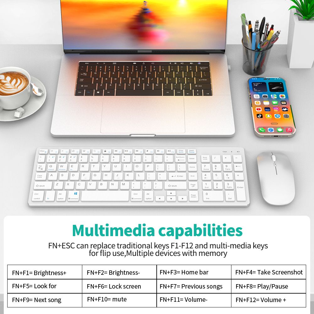 Goojodoq Bluetooth Wireless Keyboard Bluetooth 3 102 Keys Wireless Mouse Rechargeable Compact