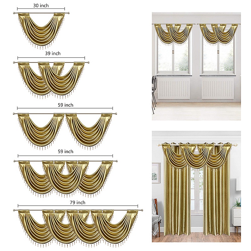 Luxury Gold Swag Curtain Valance with Beads Customized for Living Room ...