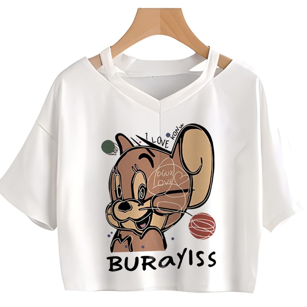Tom And Jerry Streetwear Aesthetic Trashy Crop Top Woman Yk2 Harajuku