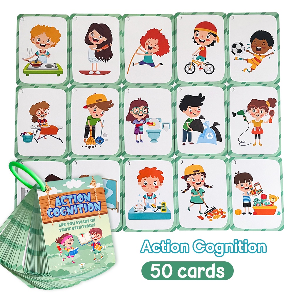 50 Cards Kids Learning Action English Words Educational Flashcards ...