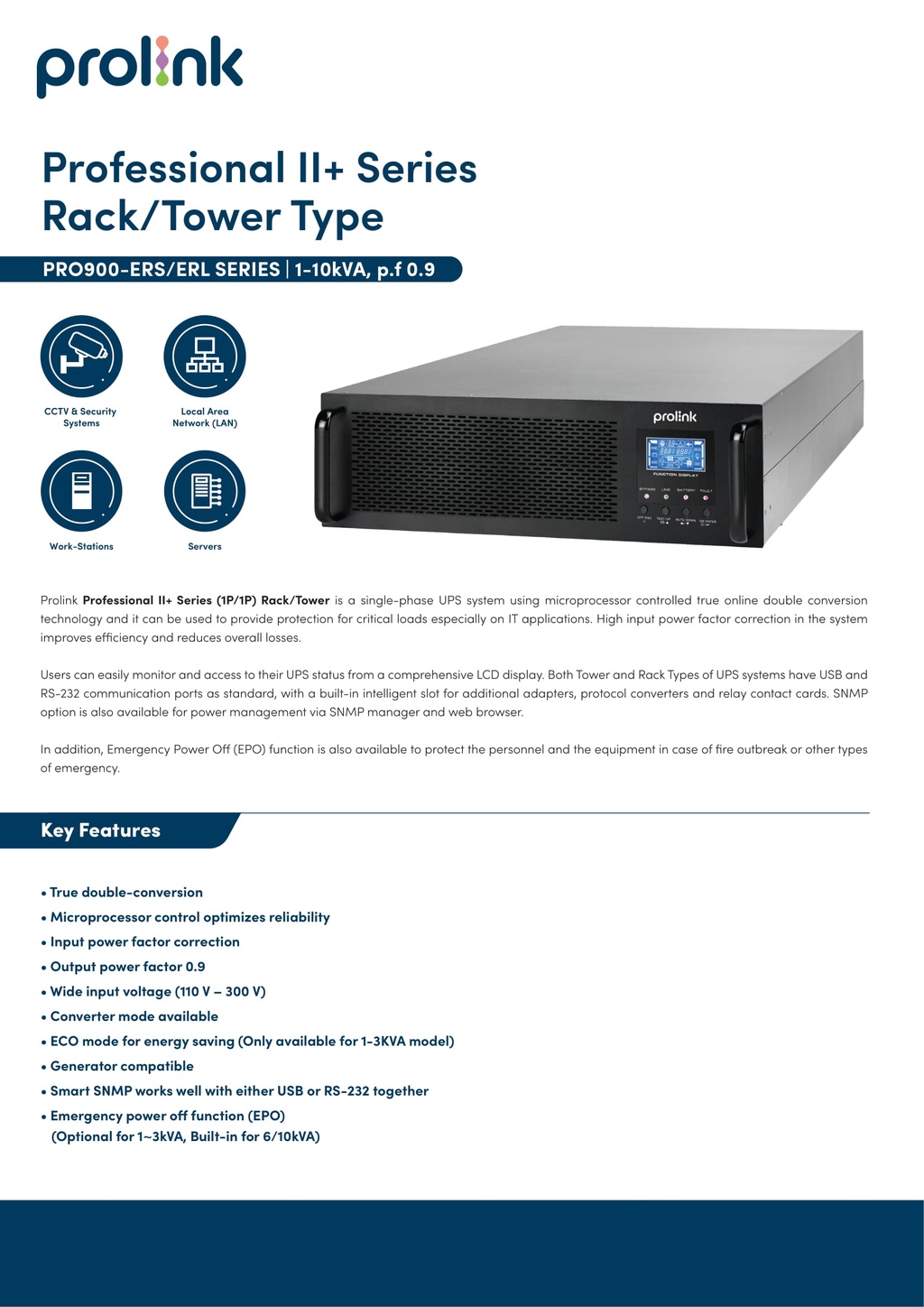 Prolink 1KVA 2KVA 3KVA Pure Sine Wave Rackmount Online Smart UPS with ...