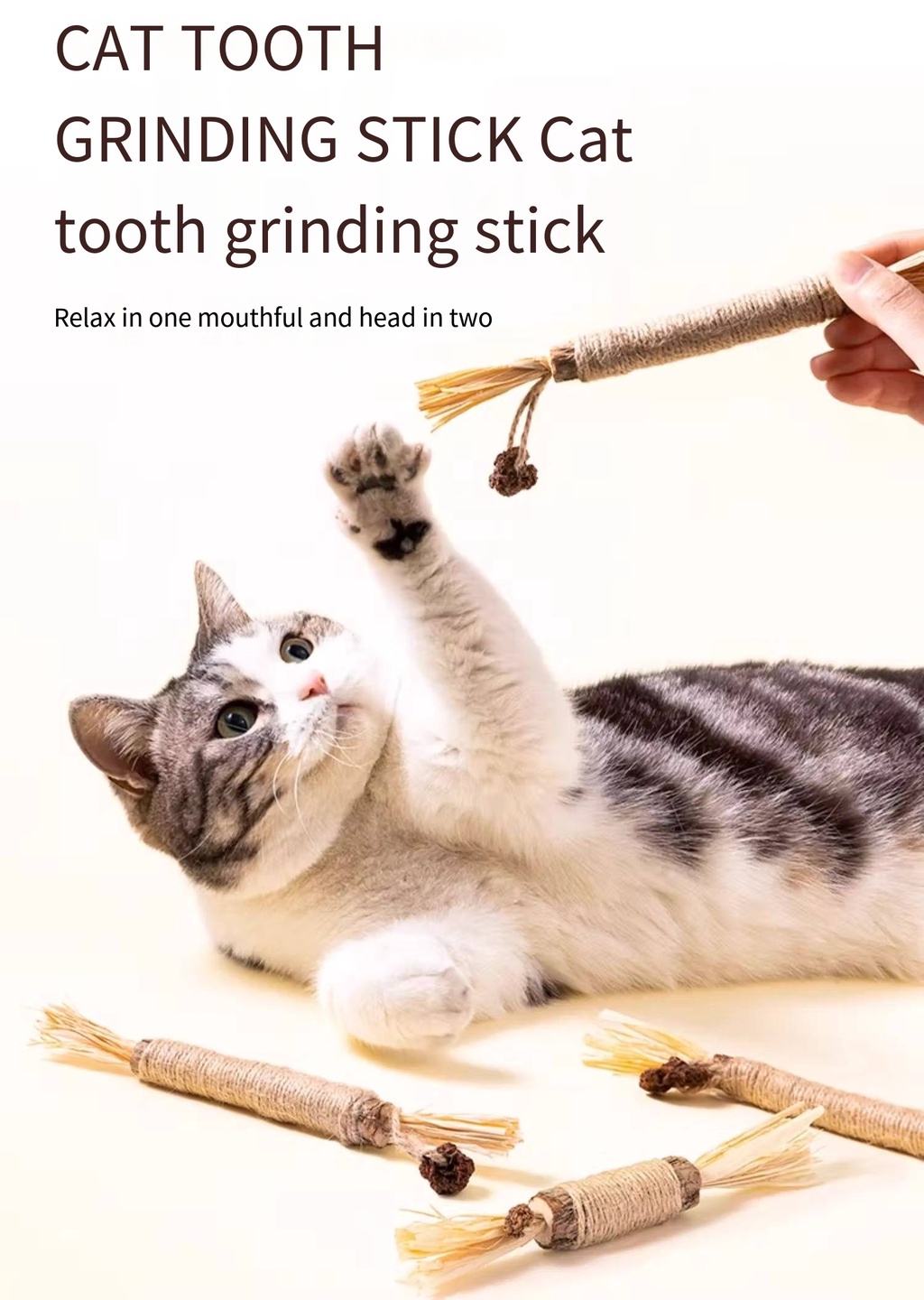 Wooden Celestial Cat Toy - Teething Stick for Cat Molar, Natural Wood ...