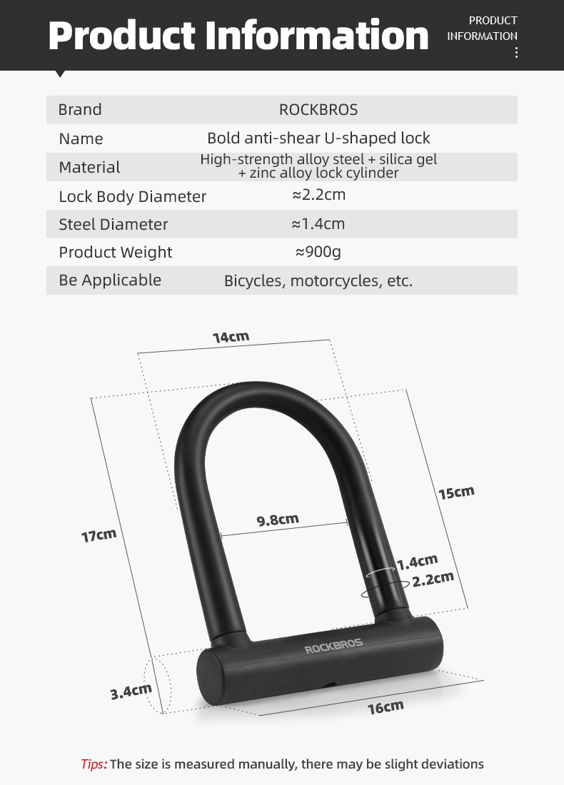 【SG Delivery】ROCKBROS Bike Lock U-shaped Bicycle Electric Motorcycle ...