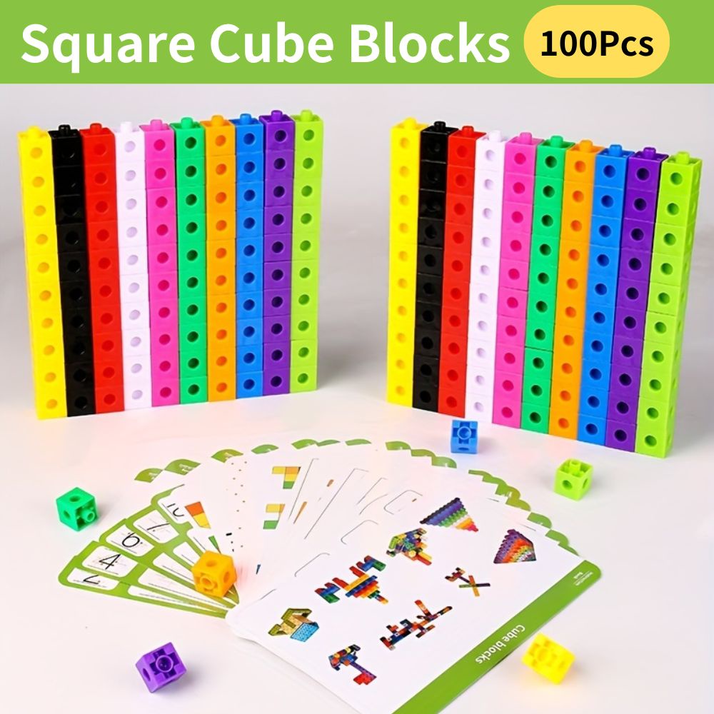 100Pcs/Set Square Cube Block for Kids Montessori Mathematics Linking ...