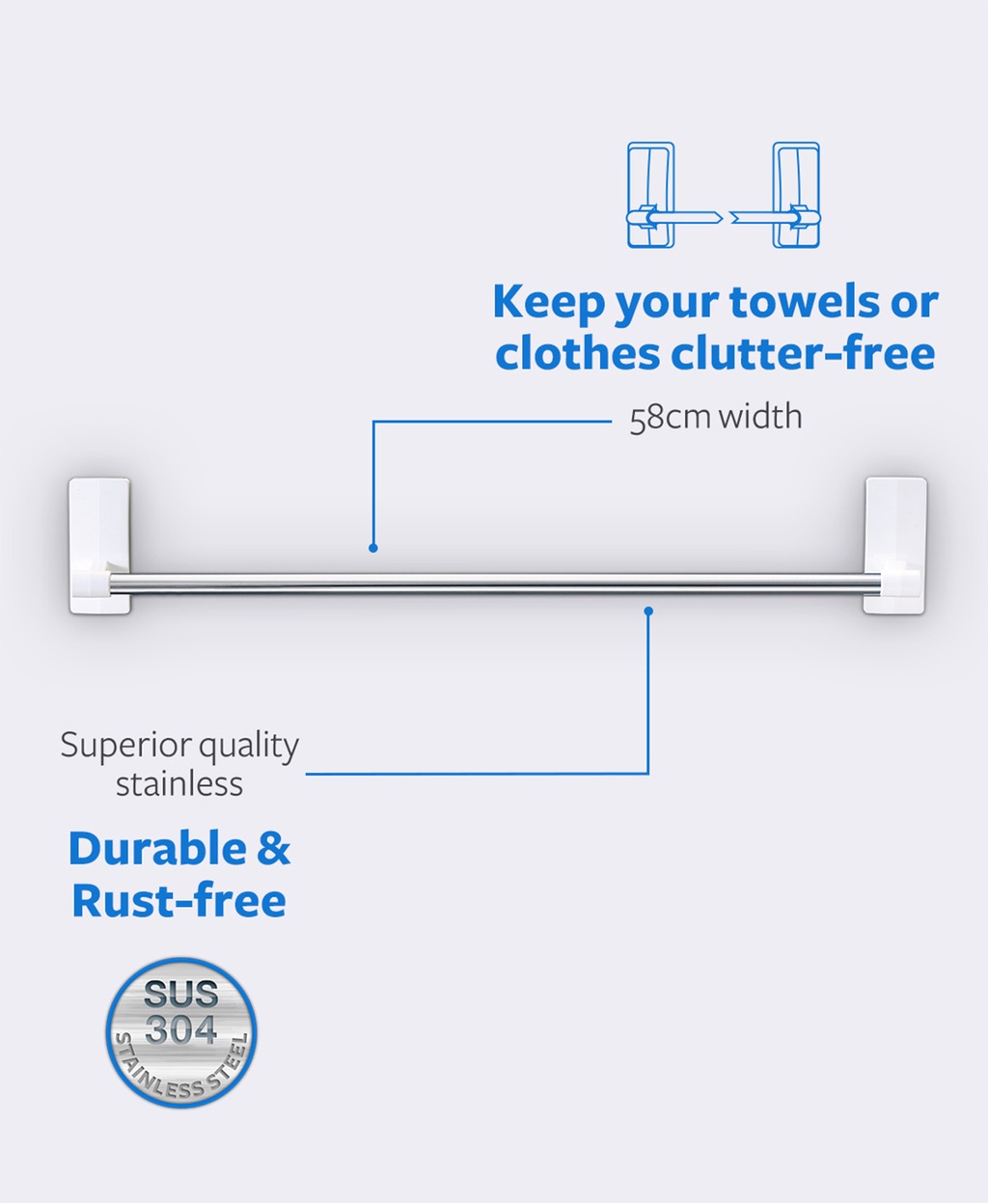 3M™ Command™ Bathroom Towel Bar, 17730, Water Resistant, No Surface ...
