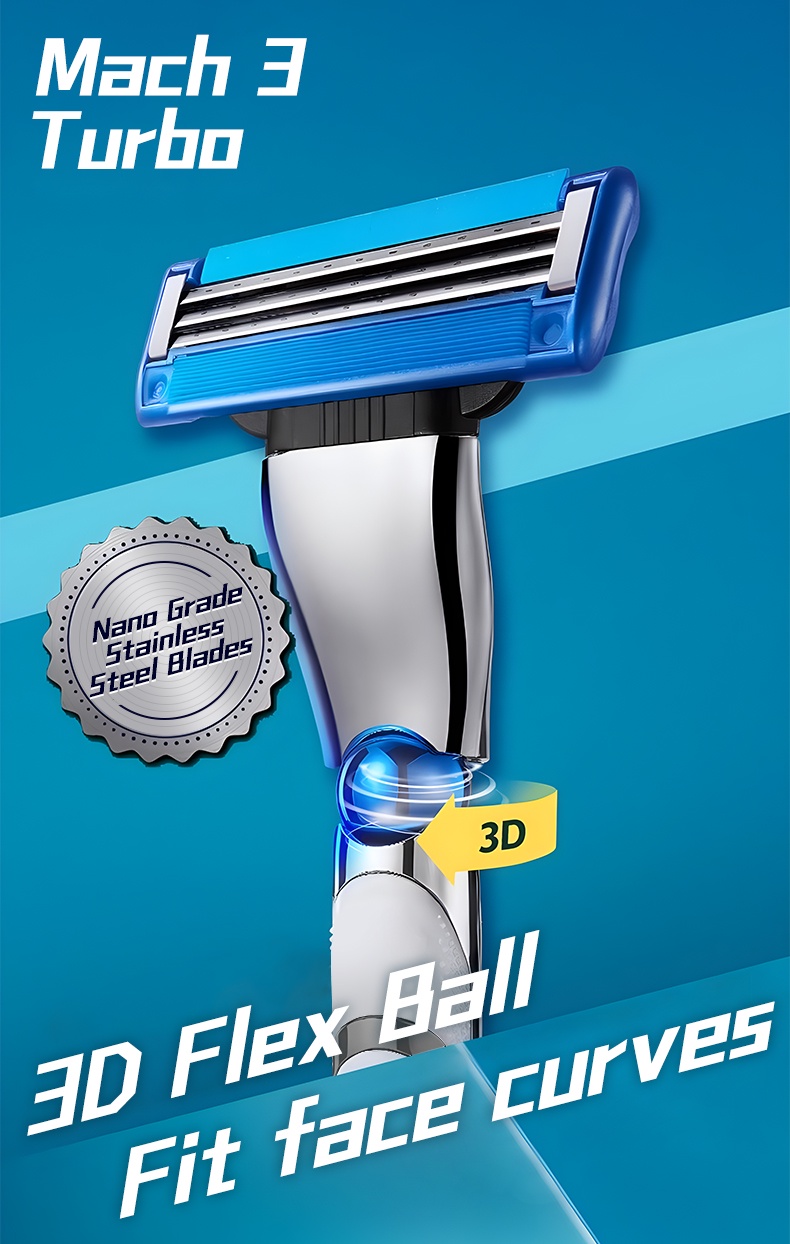 Gillette Mach 3 Turbo Men's Manual Shaver Hair Removal Lubrication ...