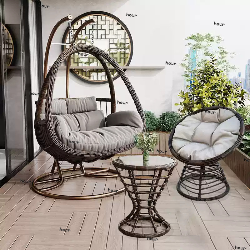 Courtyard Outdoor Double Swing Home Balcony Indoor Hanging Basket Chair Rattan Chair Rocking ...