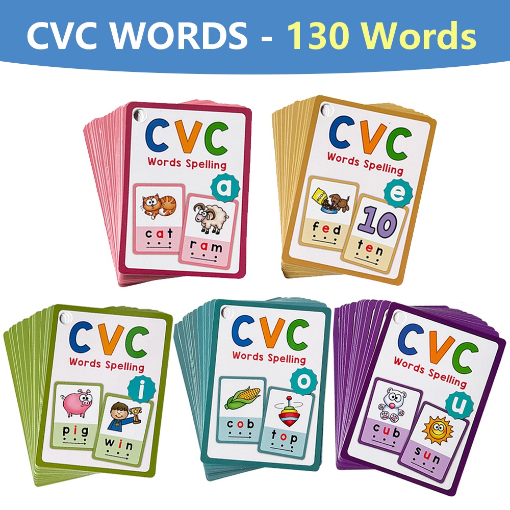 130 English Words CVC Phonics Flash Cards Montessori Educational ...