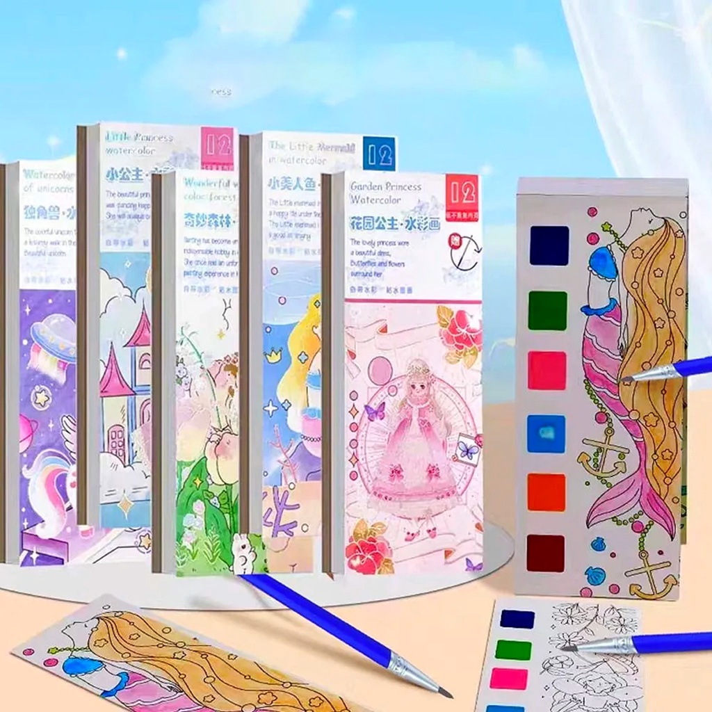 SG READY STOCK Kids Pocket Watercolour Painting Colouring Book Set ...