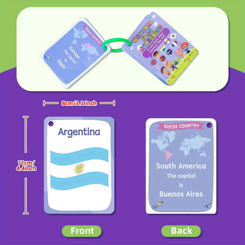 50 Pcs National Flags Flash Cards Homeschool Montessori Educational ...